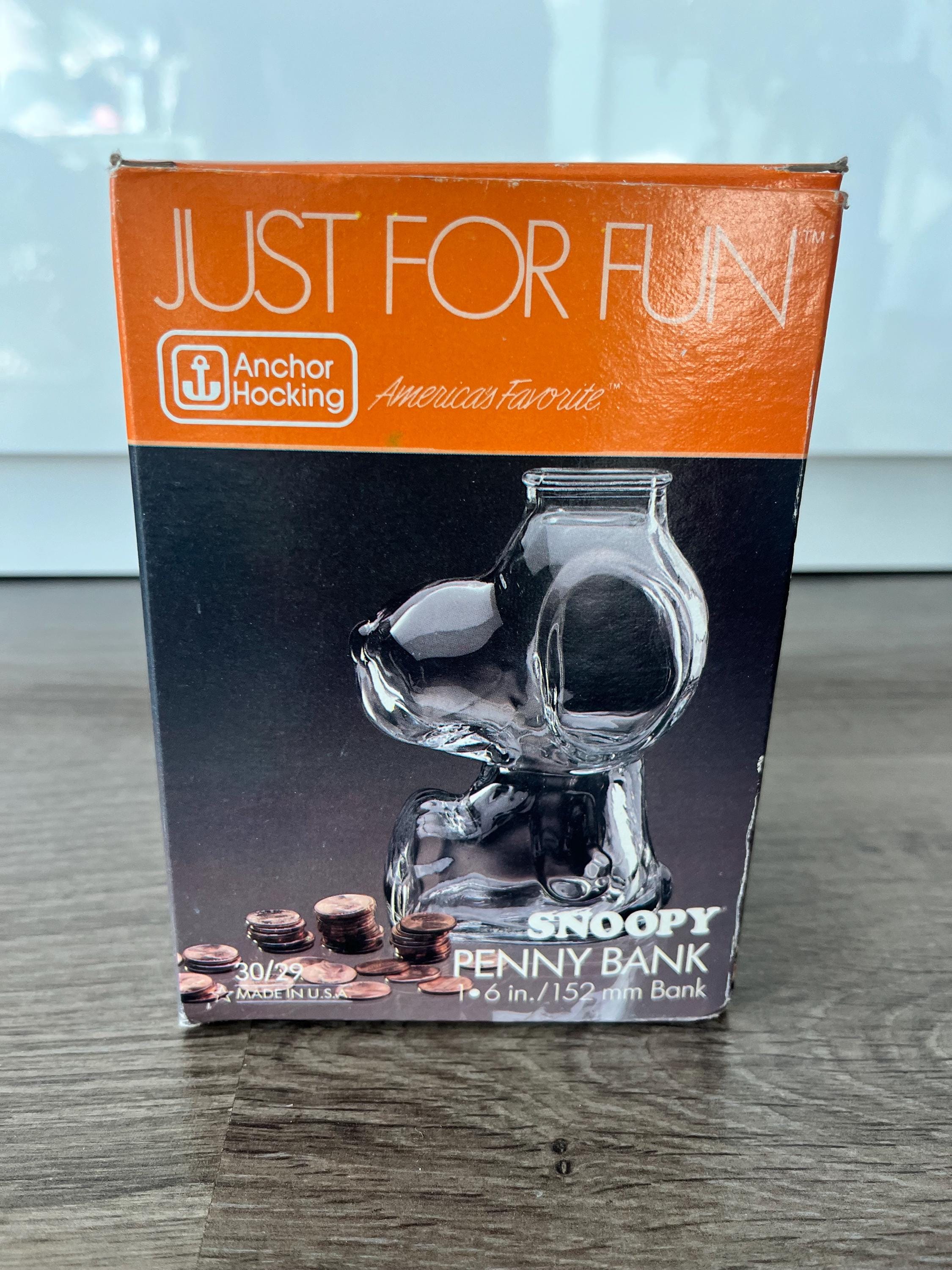 Vintage Snoopy Heavy Clear Glass penny Bank 6 Tall 1958 by Anchor ...