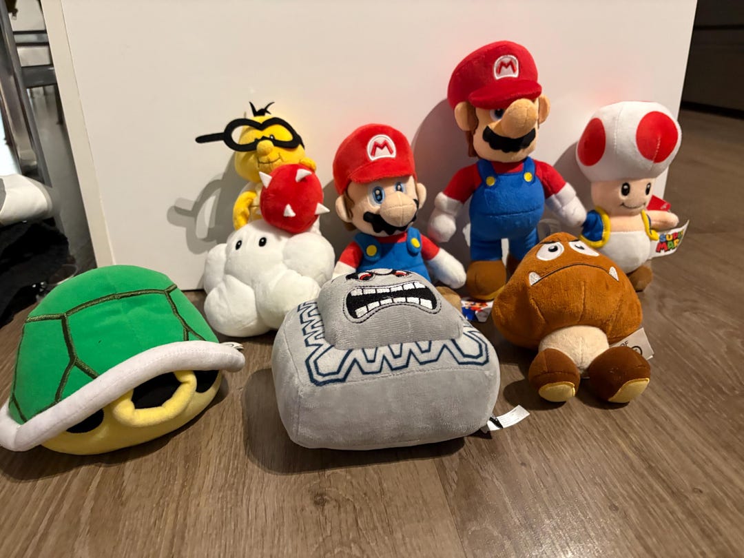 Super Mario Stuffed Animal Plushies Lot! Nintendo. Marios, Twomp, Shell, Toad, Lakitu, Goomba ...