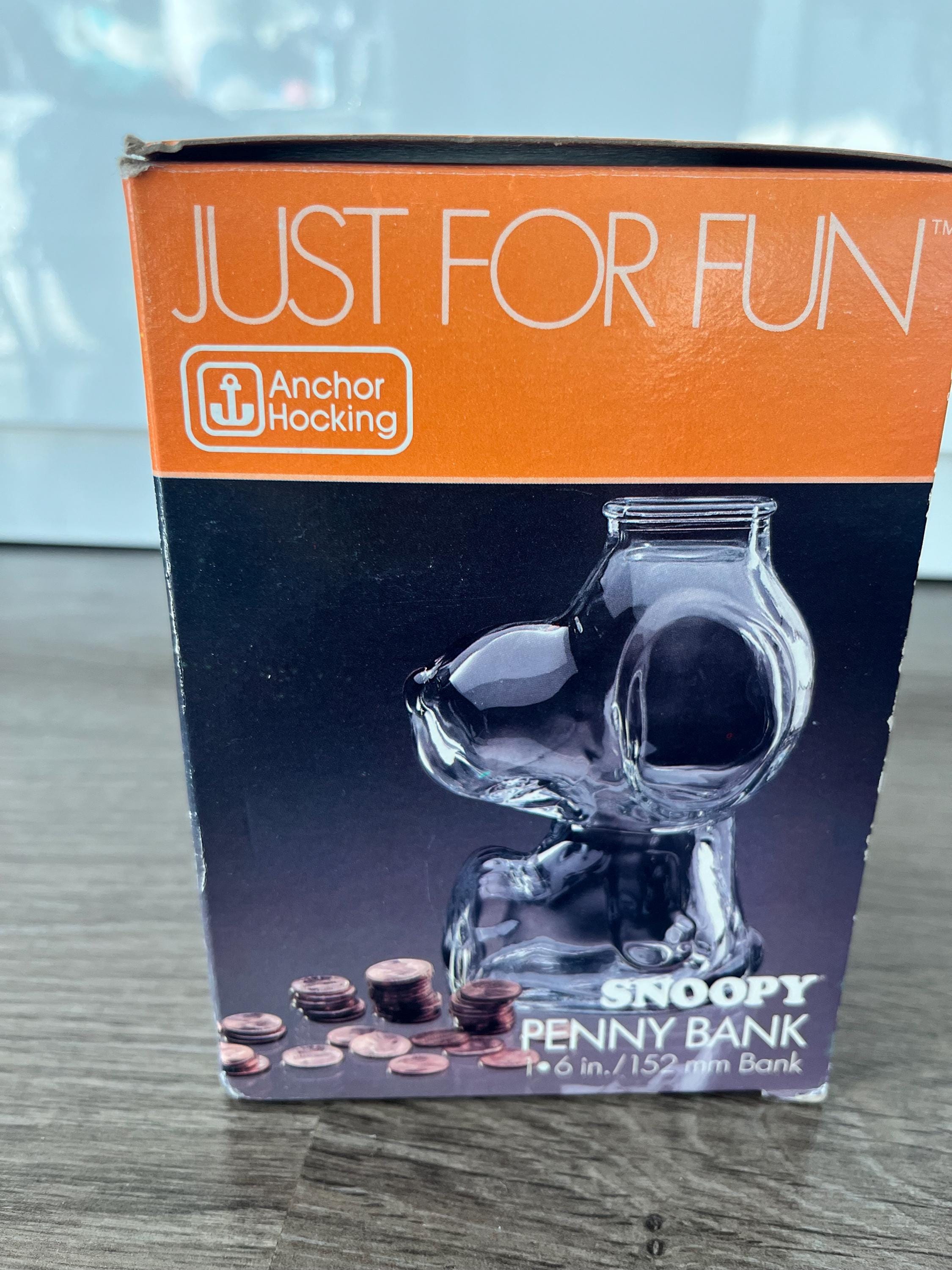 Vintage Snoopy Heavy Clear Glass penny Bank 6 Tall 1958 by Anchor ...