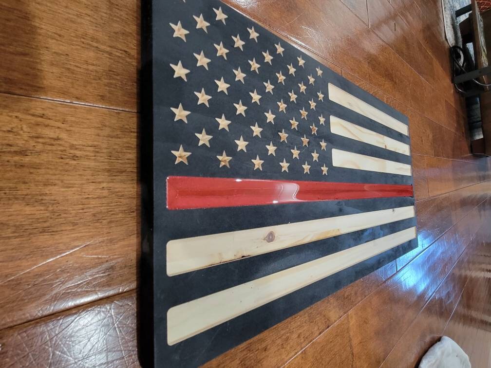 Red Line Flag, Blue Line Flag, Wooden Flag Sign, Firefighters, Law ...