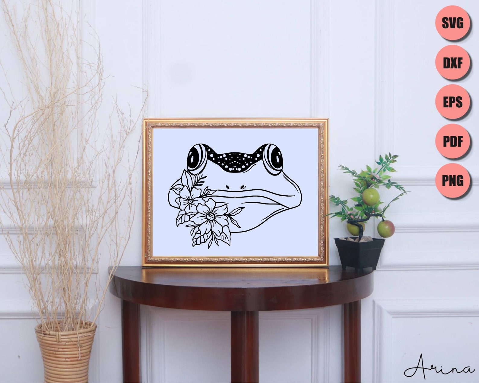 Frog With Flowers SVG, Frog SVG File, Floral Frog, Cute Frog Svg, Frog ...
