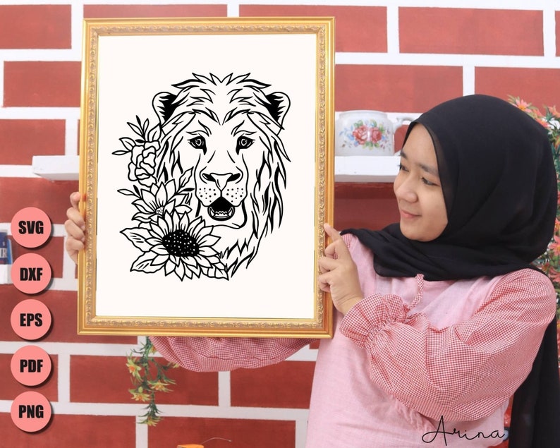 Lion With Flowers SVG, Lion Head SVG, Floral Lion Svg, Lion Face With ...