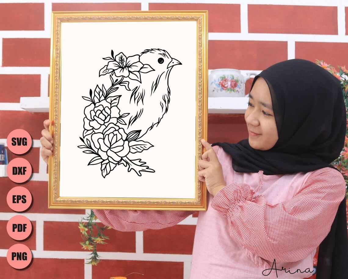 Bird With Flowers Svg, Floral Bird SVG, Bird Cut File, Robin SVG ...