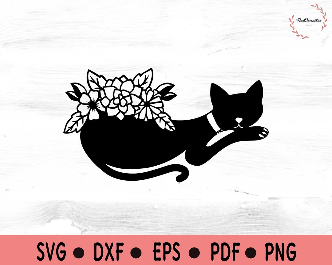 Cat With Flowers SVG Cat Svg File Cat Cut Filecat - Etsy