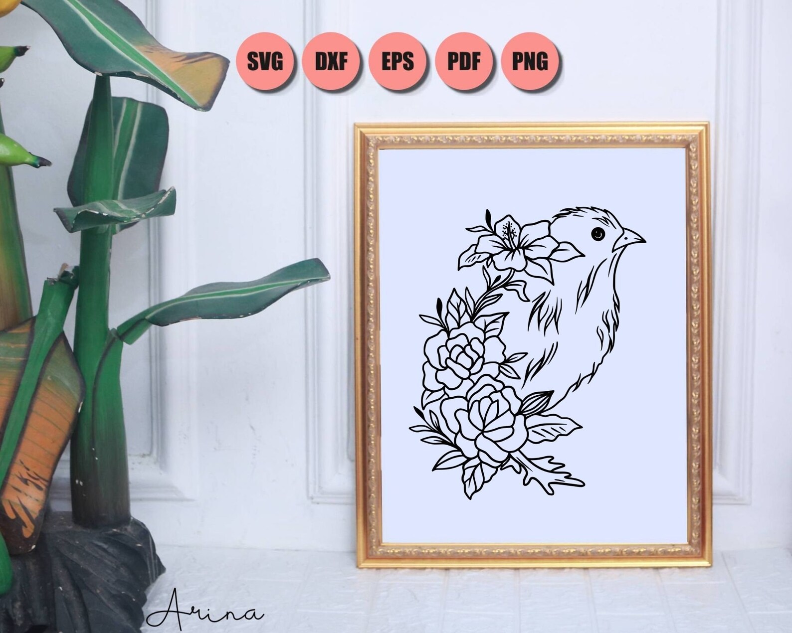 Bird With Flowers Svg, Floral Bird SVG, Bird Cut File, Robin SVG ...