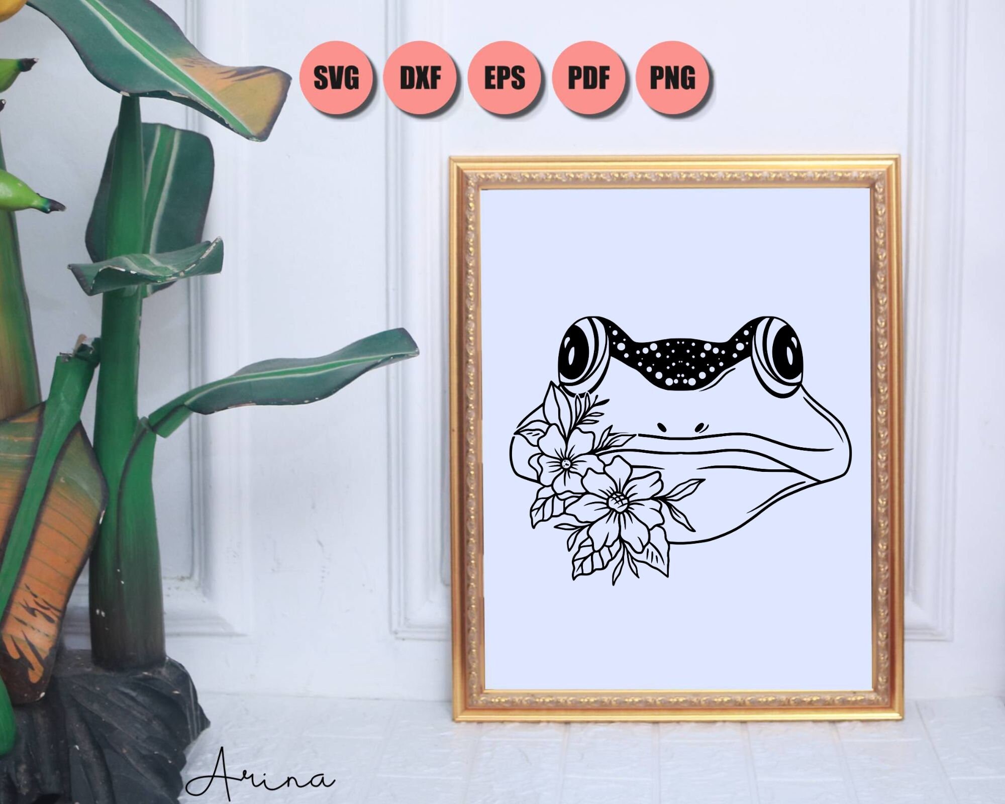 Frog With Flowers SVG, Frog SVG File, Floral Frog, Cute Frog Svg, Frog ...