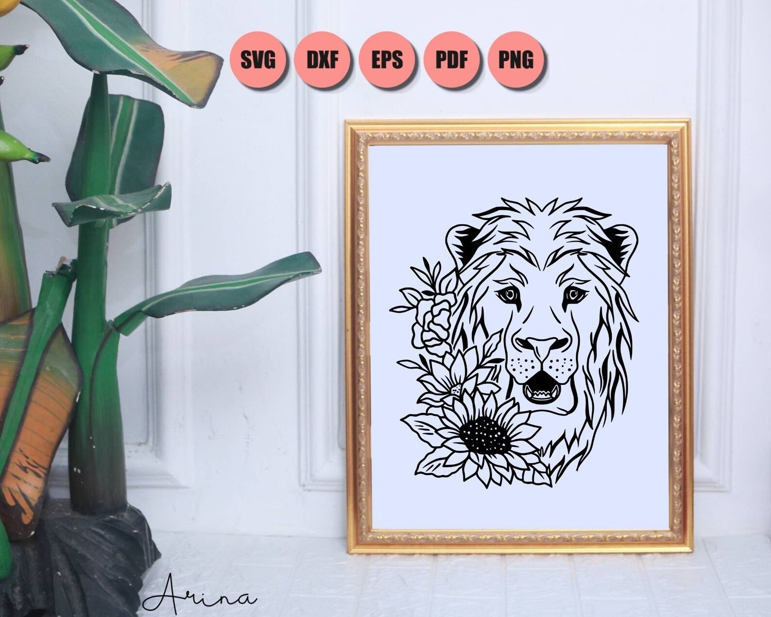 Lion With Flowers SVG Lion Head SVG Floral Lion Svg Lion - Etsy