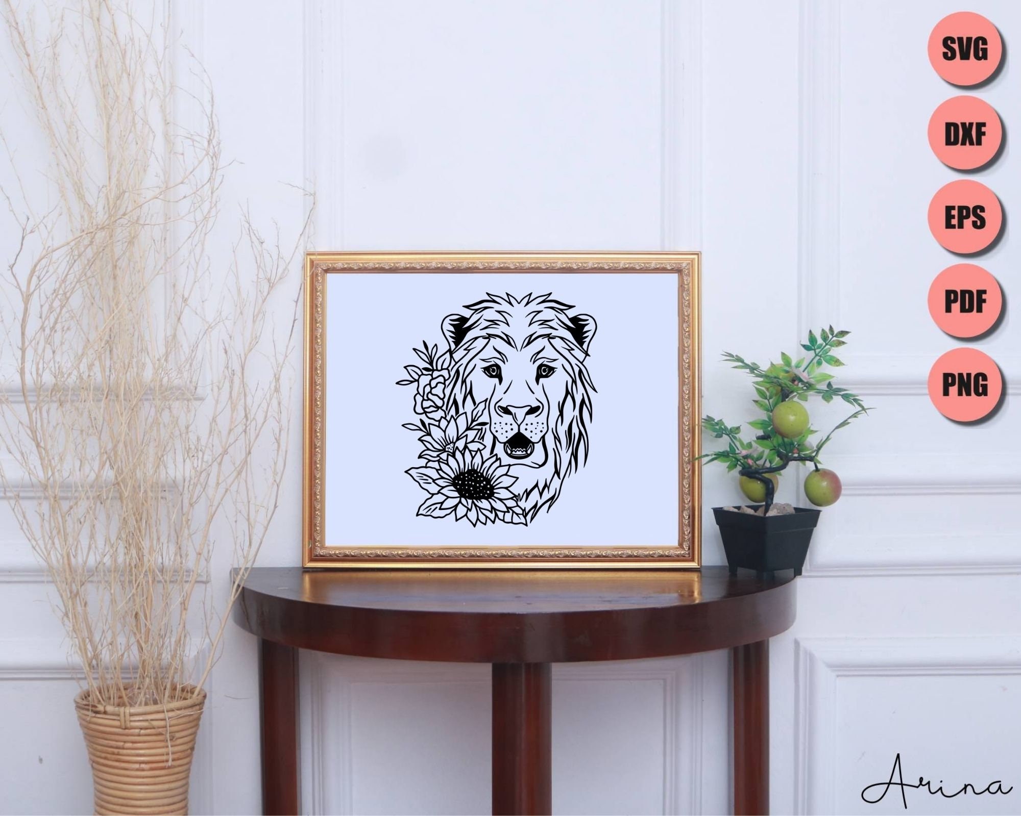 Lion With Flowers SVG, Lion Head SVG, Floral Lion Svg, Lion Face With ...
