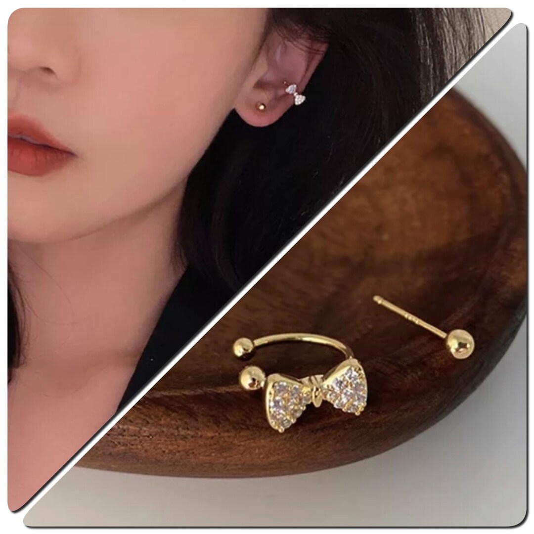 Minimalist 2 Piece Ear Cuff Set, Ziron Bow Ear Cuff, Dainty Ear Cuffs ...
