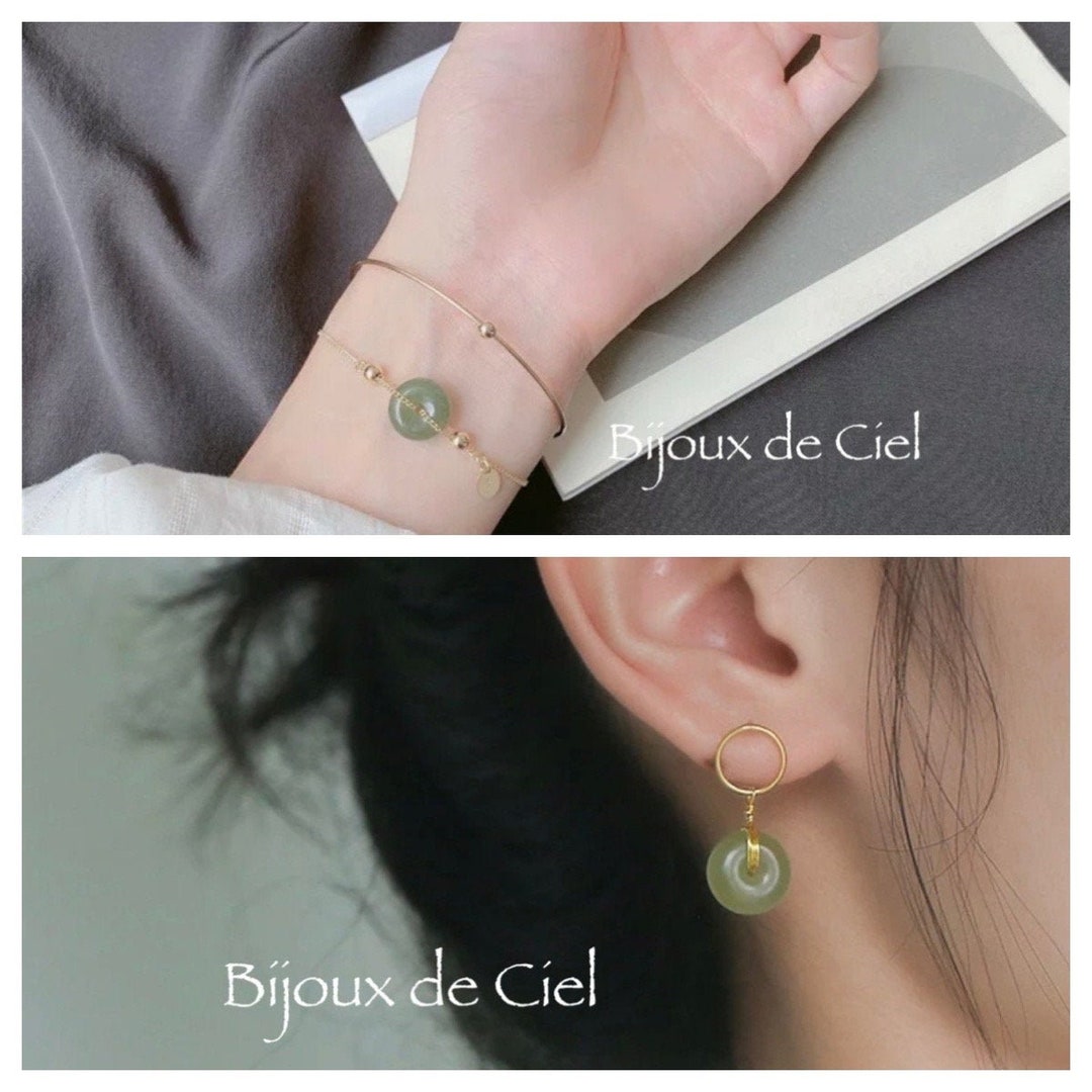 Jade Simple Earrings Bracelet 18k Gold Thread Winding Jade Earring ...