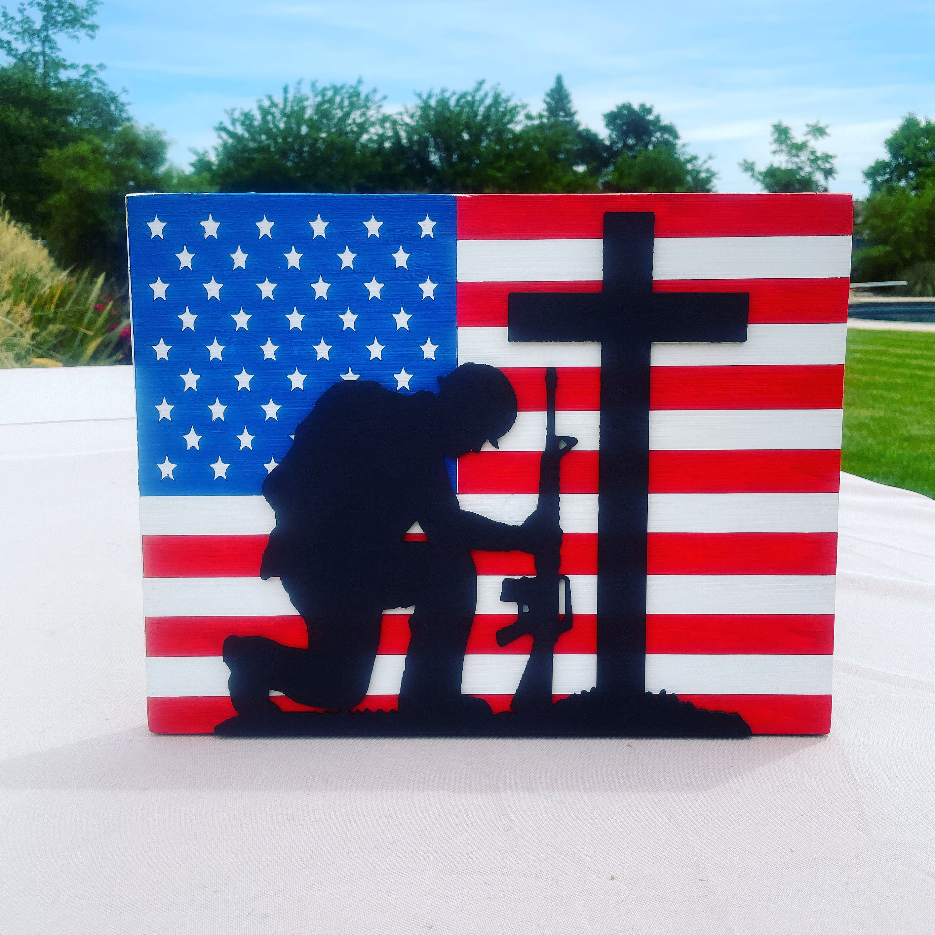Soldier Kneeling at Cross American Flag Laser Cut File - Etsy
