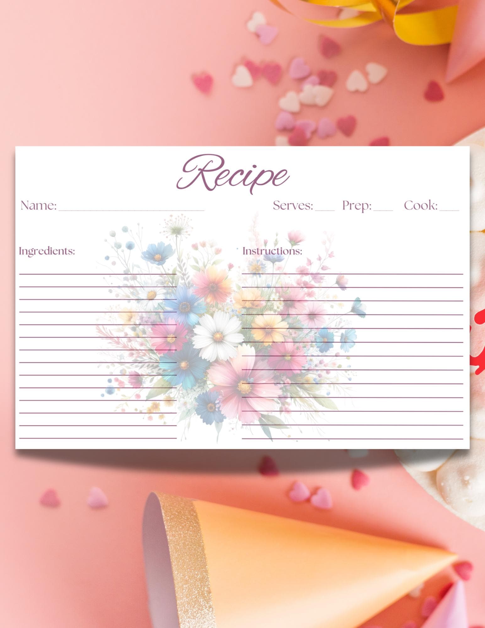 Floral Digital Recipe Card - Etsy