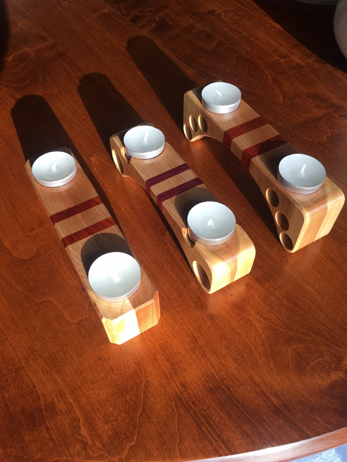 3 wood T-light holders handmade exotic wood cherry | Etsy