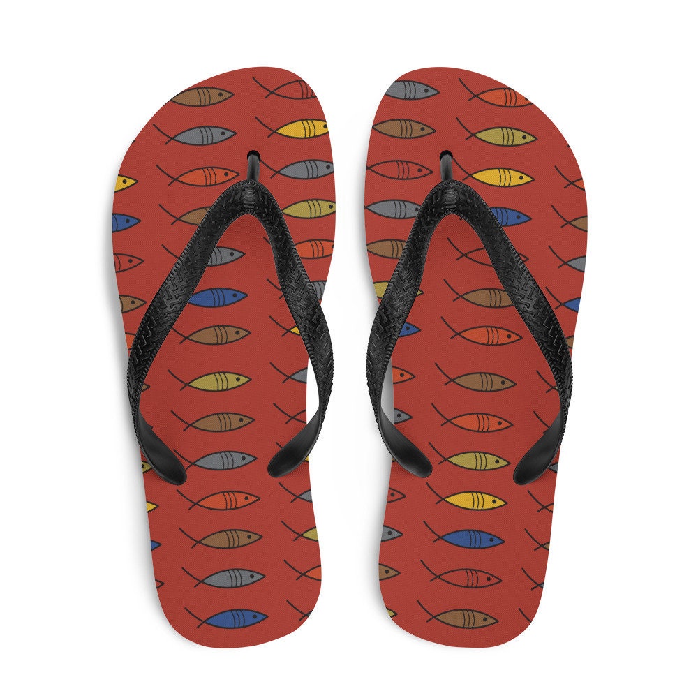 Retro Fish BURNT RED Flip-flops - Etsy