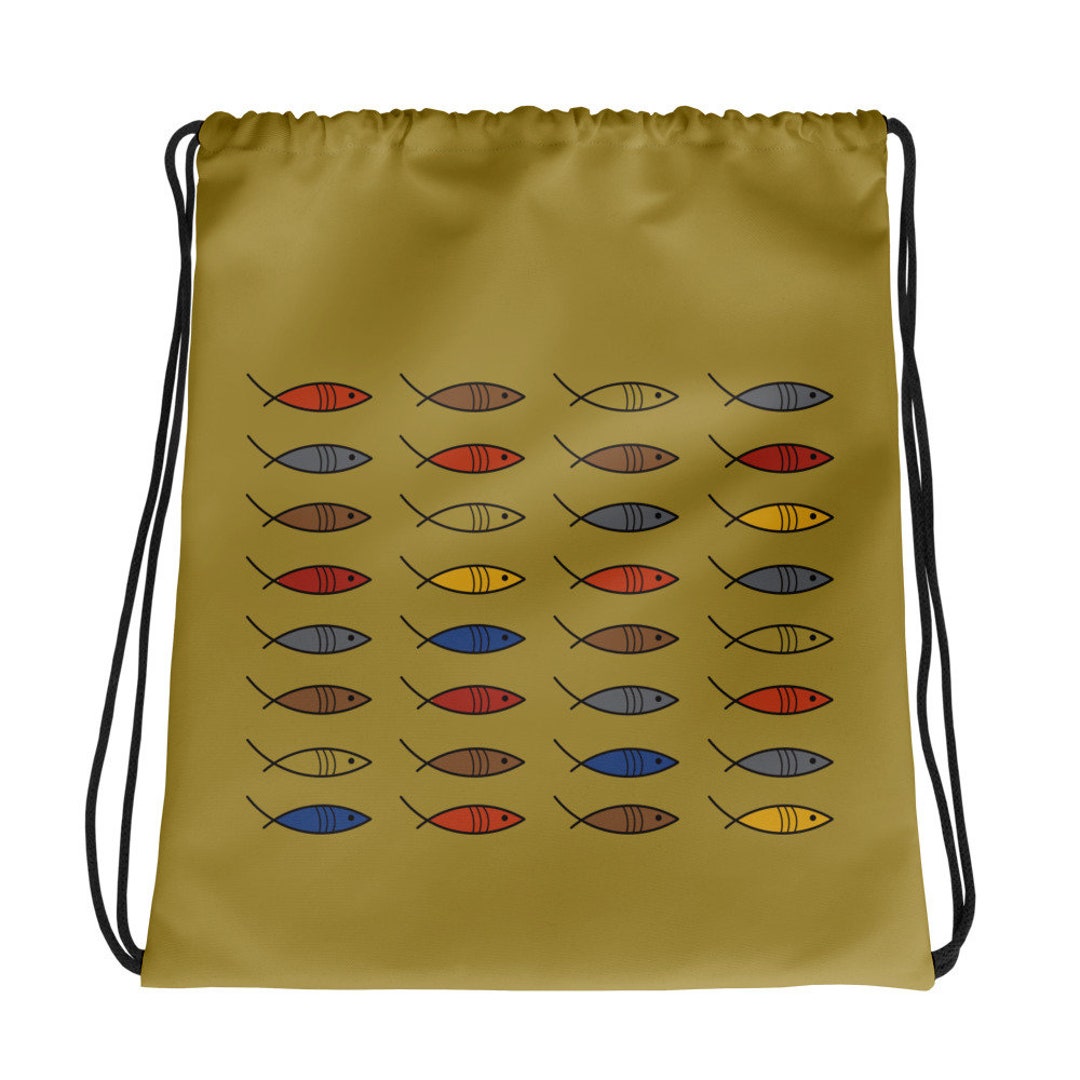 Retro Fish OLIVE GREEN Drawstring Bag - Etsy