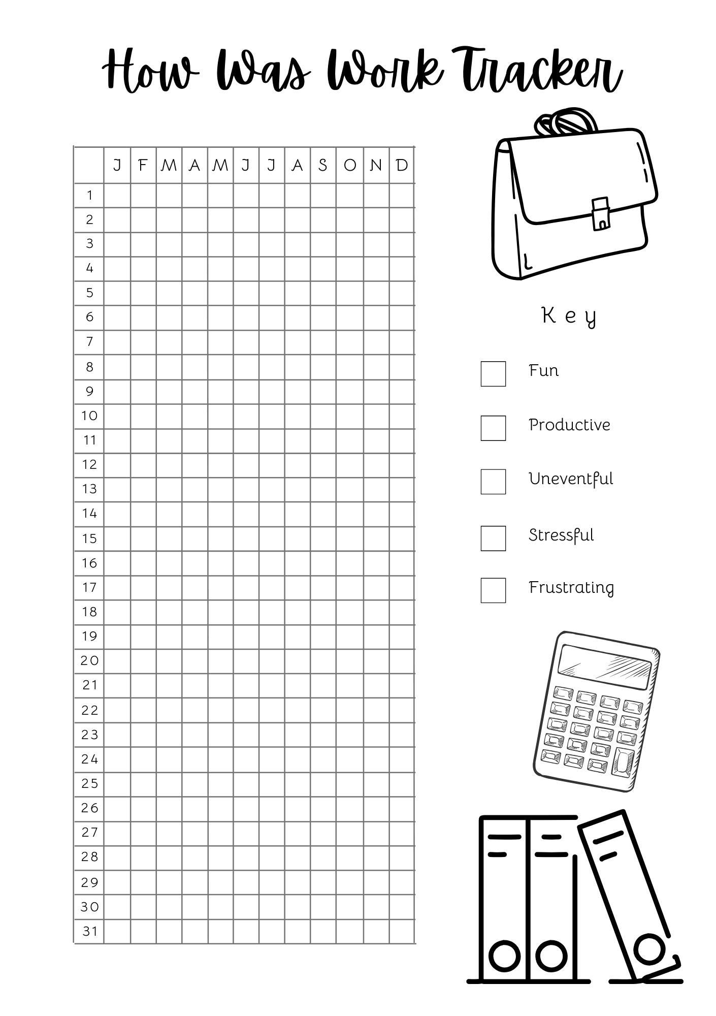 How Was Work Tracker - PRINTABLE Journal Page - Yearly Page - Etsy