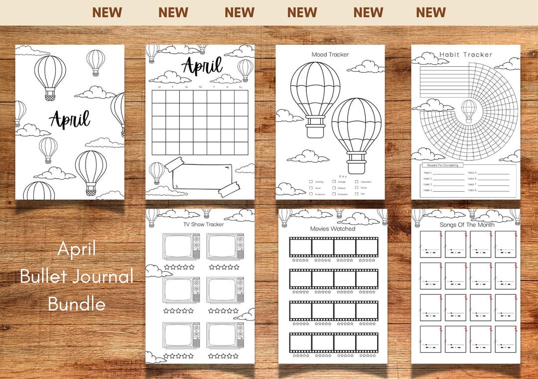 April Journal Bundle - Hot Air Balloons - PRINTABLE Journal Pages ...