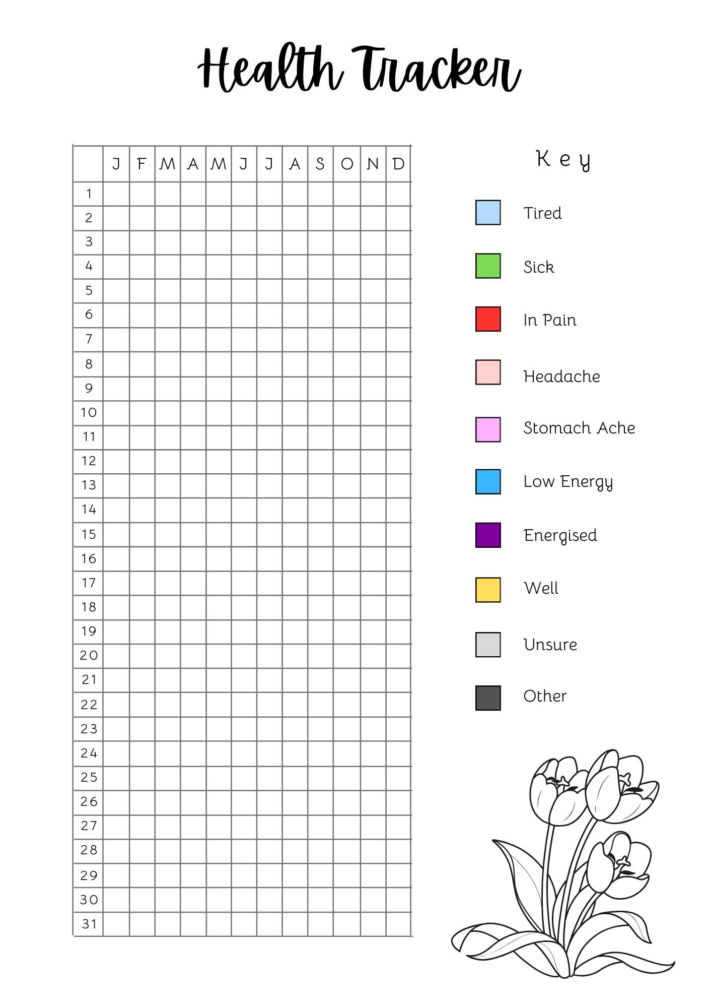 Health Tracker - PRINTABLE Journal Page - Health Tracker - Yearly Page ...