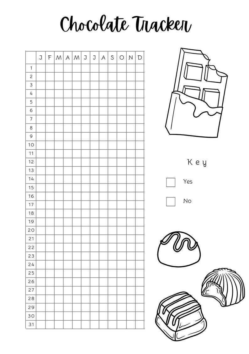 Chocolate Tracker - PRINTABLE Journal Page - Chocolate Intake - Etsy
