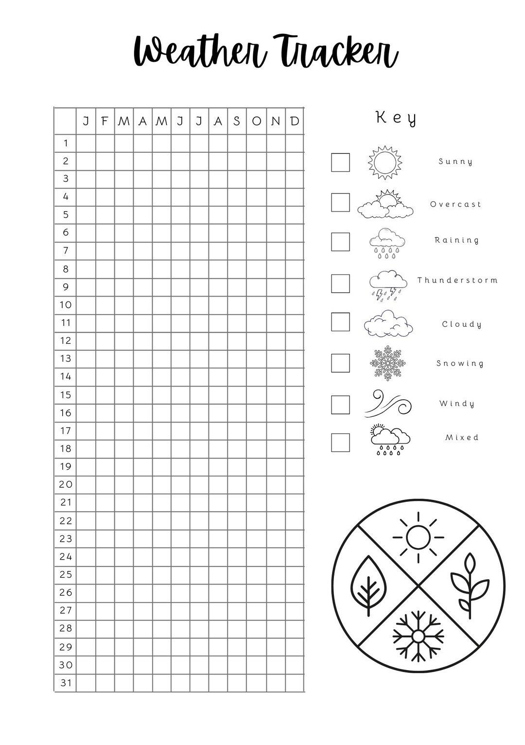 Weather Tracker - PRINTABLE Journal Pages - Weather Yearly Page - Etsy