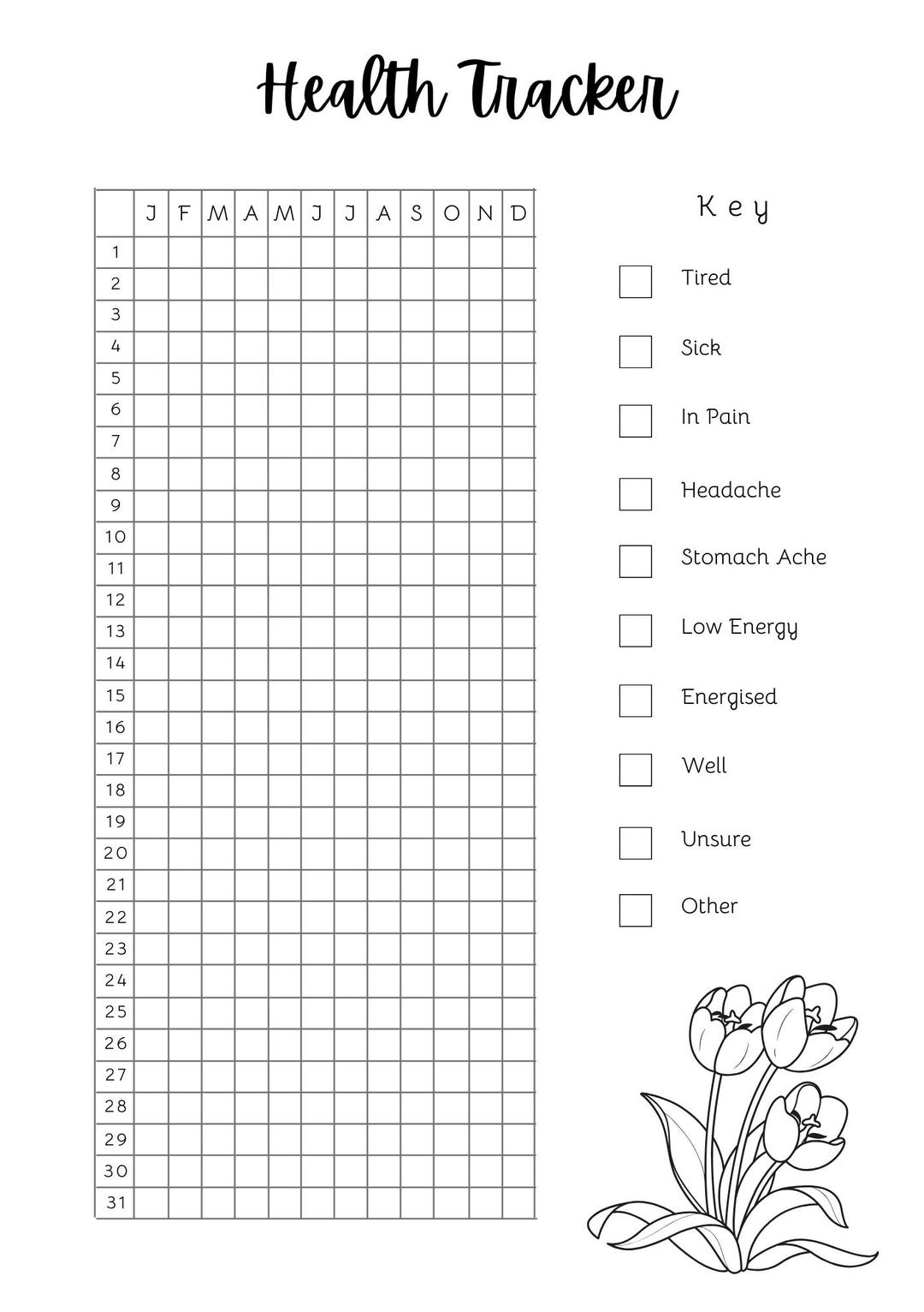 Health Tracker - PRINTABLE Journal Page - Health Tracker - Yearly Page ...