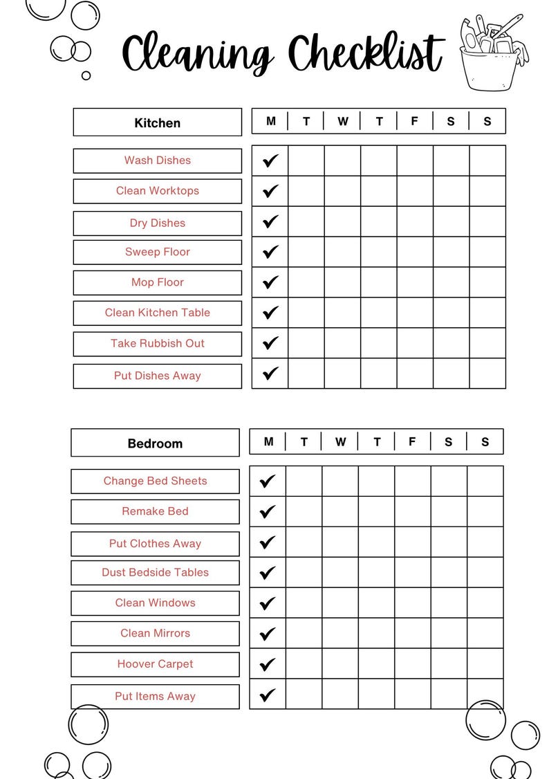 Cleaning Checklist - PRINTABLE - Digital Download - Etsy