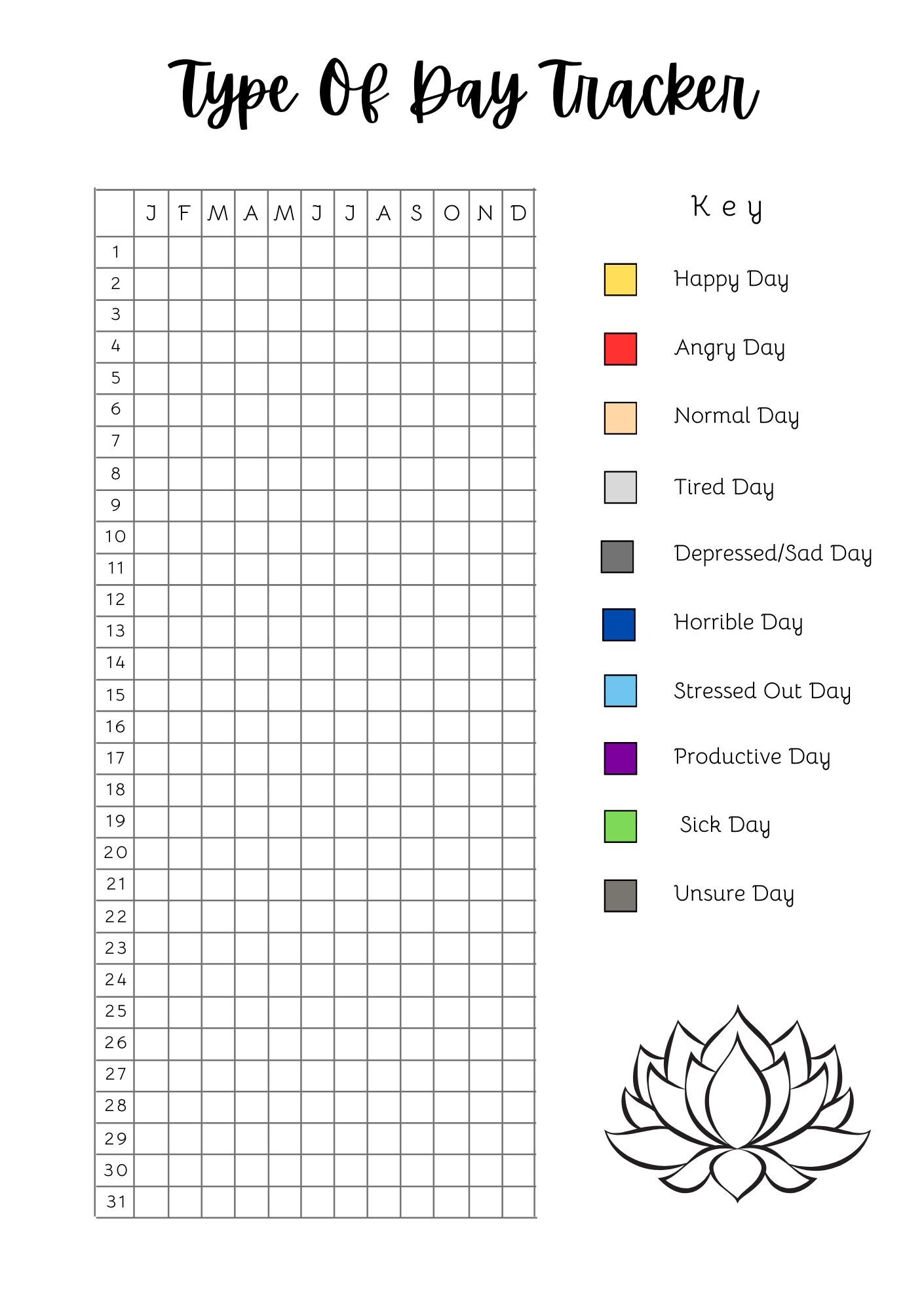 Type of Day - PRINTABLE Journal Page - Mood Tracker - Yearly Page - Etsy