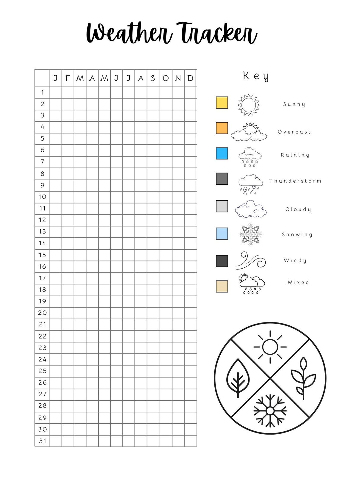 Weather Tracker - PRINTABLE Journal Pages - Weather Yearly Page - Etsy
