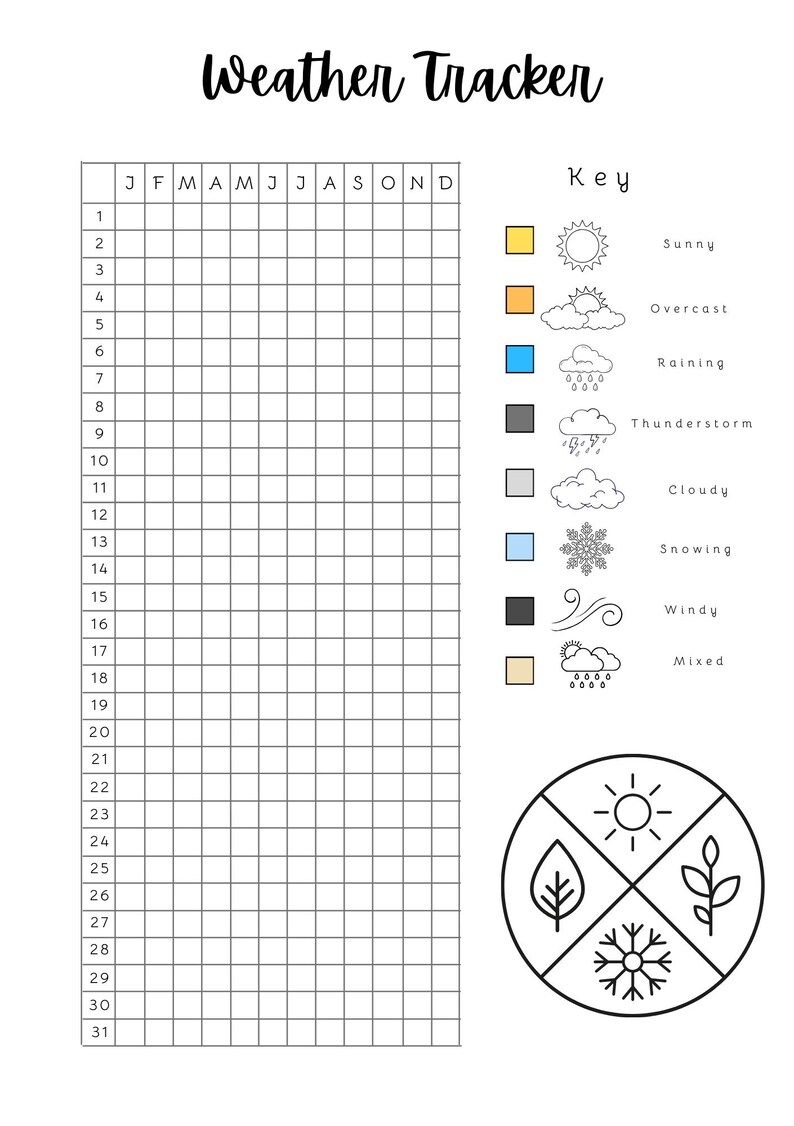Weather Tracker - PRINTABLE Journal Pages - Weather Yearly Page - Etsy