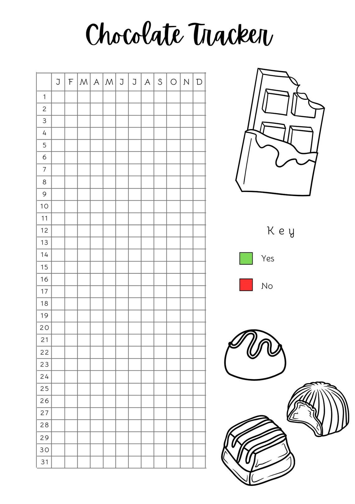Chocolate Tracker - PRINTABLE Journal Page - Chocolate Intake - Etsy
