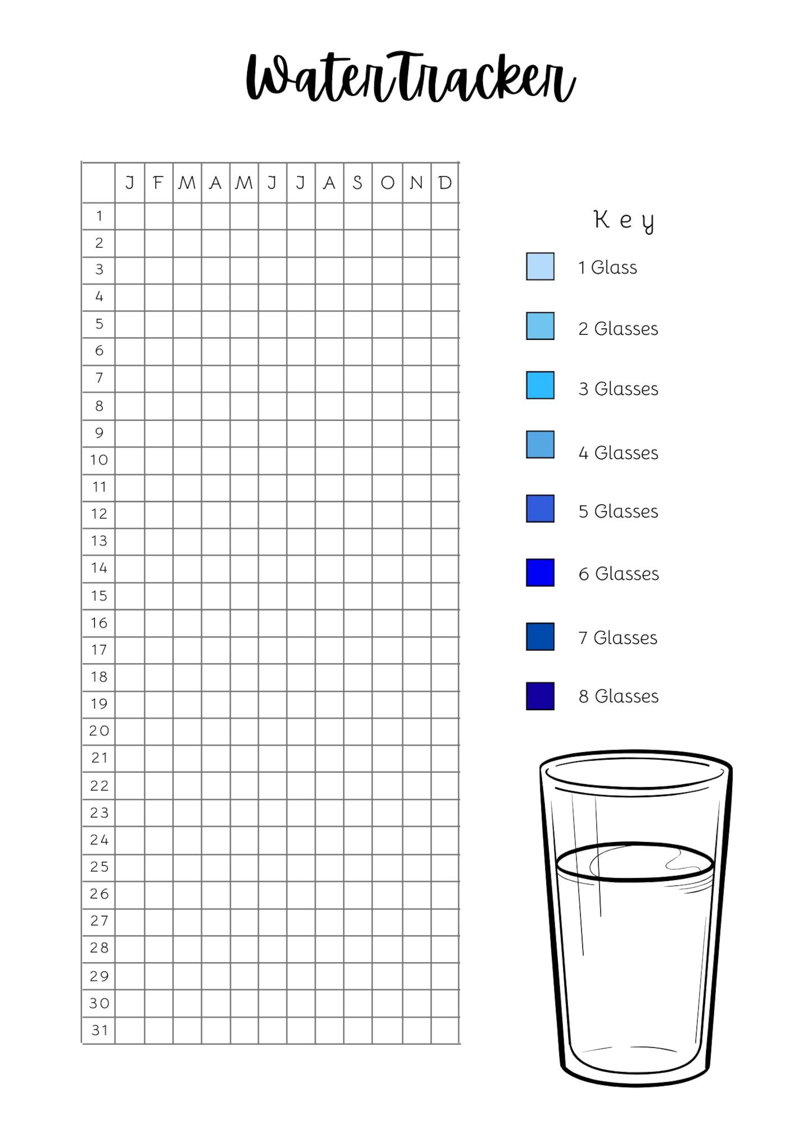 Water Tracker - PRINTABLE Journal Page - Health Tracker - Yearly Page ...