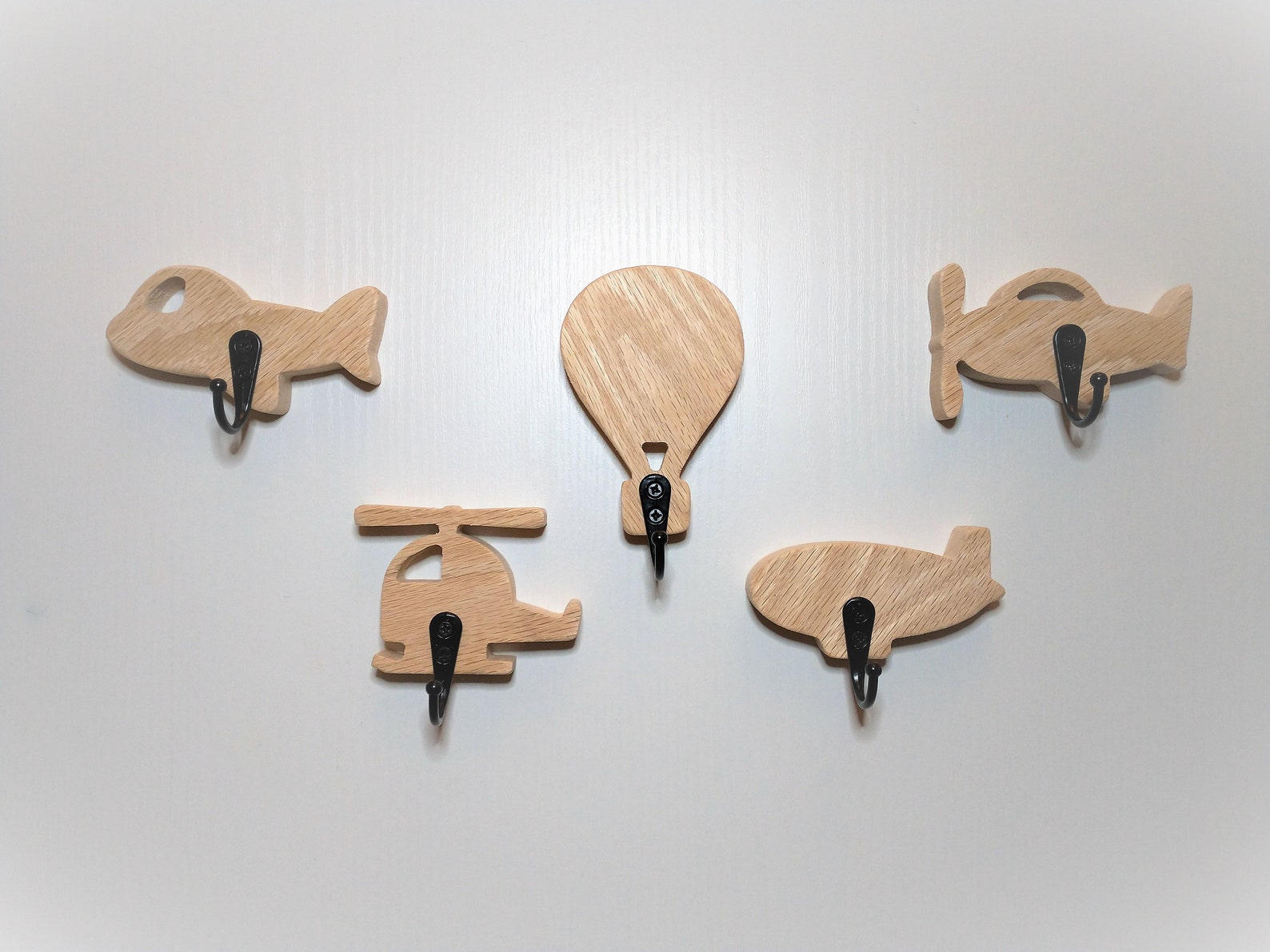 Airplane Themed Wall Hooks, 5 Coat Hooks, Solid Wood Hallway Hooks, Jet ...