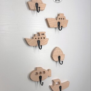 Boat Ship Themed Solid Oak Wall Hooks, 6 Coat Hooks, Wood Ships, Solid ...