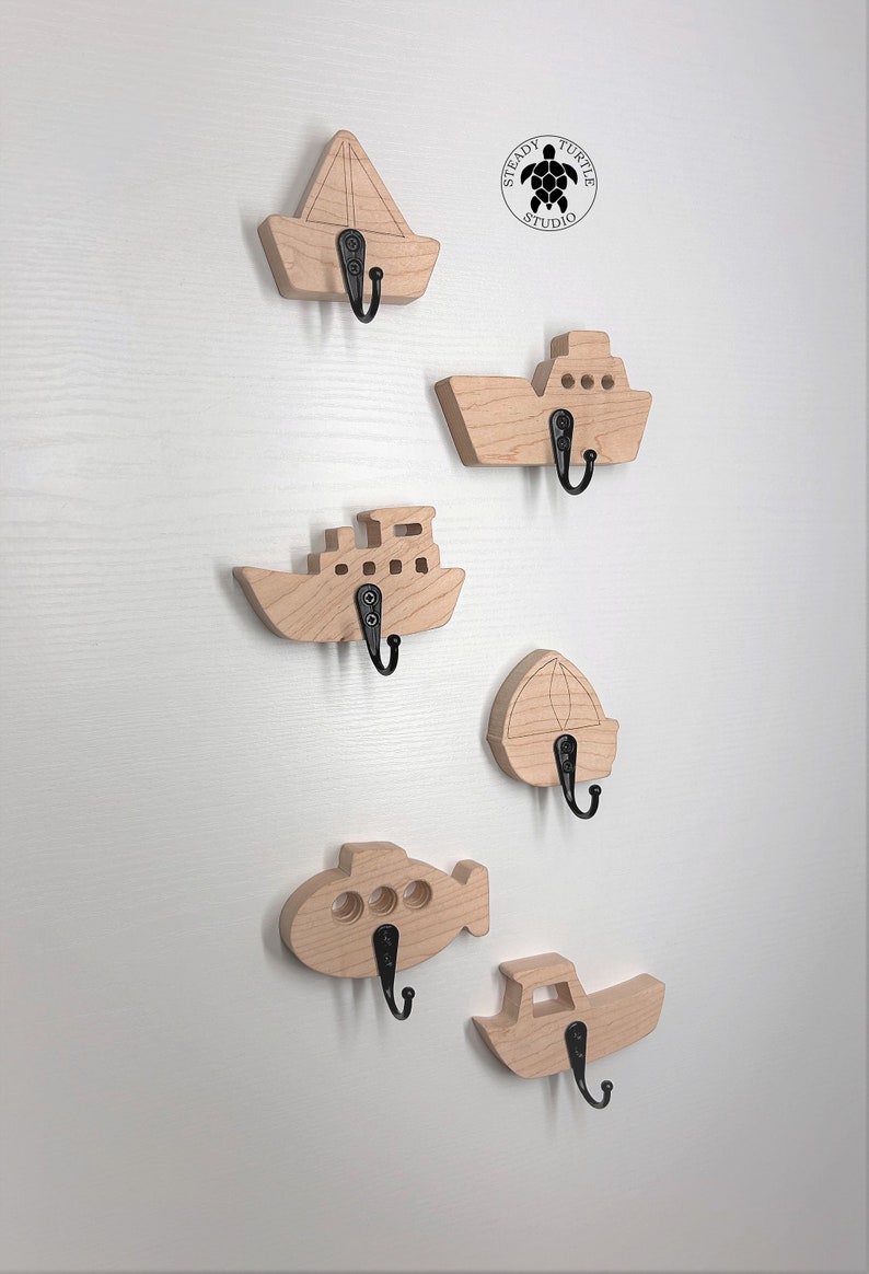 Boat Ship Themed Solid Oak Wall Hooks, 6 Coat Hooks, Wood Ships, Solid ...