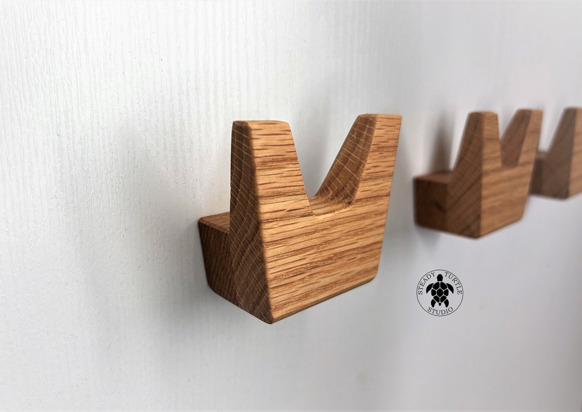 Solid Oak Bevelled Double Wall Hooks Coat Hook Modern - Etsy