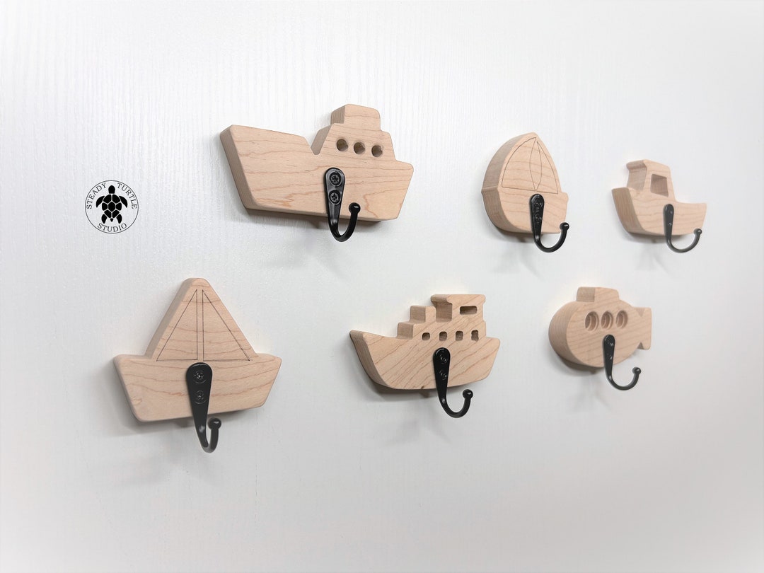 Boat Ship Themed Solid Oak Wall Hooks, 6 Coat Hooks, Wood Ships, Solid ...