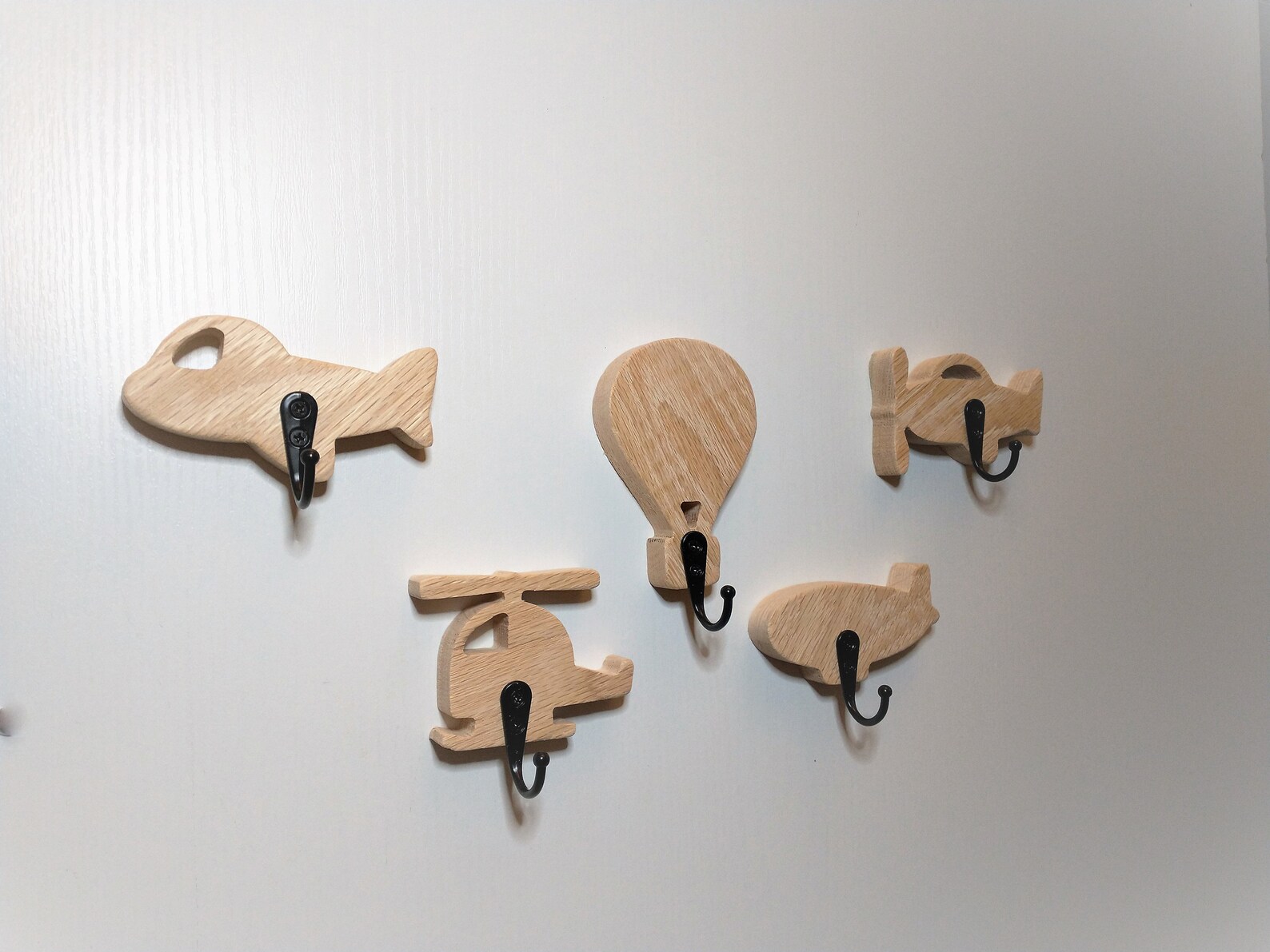 Airplane Themed Wall Hooks, 5 Coat Hooks, Solid Wood Hallway Hooks, Jet ...