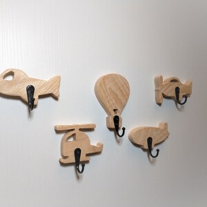 Airplane Themed Wall Hooks, 5 Coat Hooks, Solid Wood Hallway Hooks, Jet ...