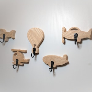 Airplane Themed Wall Hooks, 5 Coat Hooks, Solid Wood Hallway Hooks, Jet ...