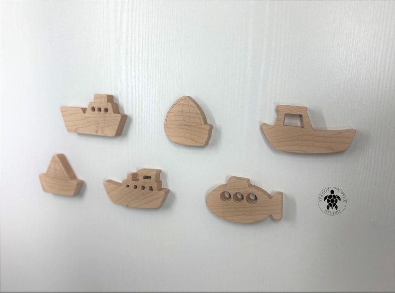 Boat Ship Themed Solid Oak Wall Hooks, 6 Coat Hooks, Wood Ships, Solid ...