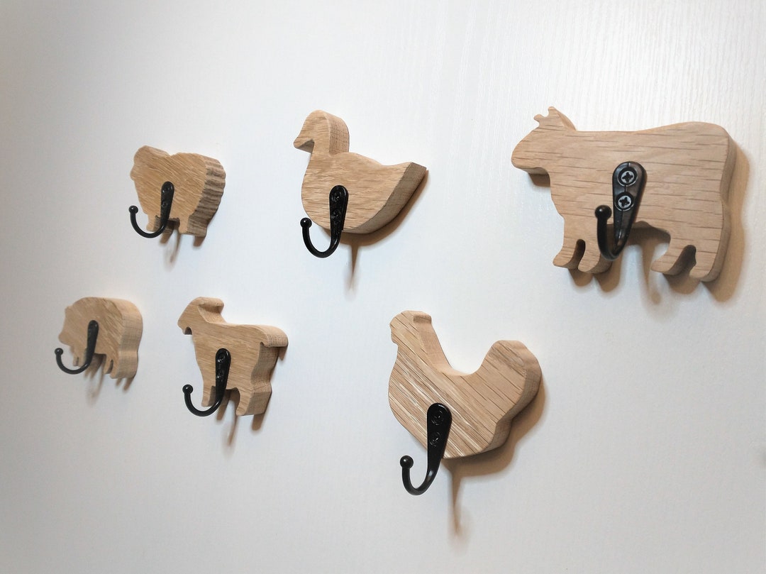 Farm Animal Themed Wall Hooks, 6 Coat Hooks, Farm Theme Décor, Solid ...