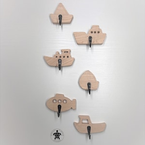 Boat Ship Themed Solid Oak Wall Hooks, 6 Coat Hooks, Wood Ships, Solid ...