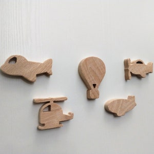 Airplane Themed Wall Hooks, 5 Coat Hooks, Solid Wood Hallway Hooks, Jet ...