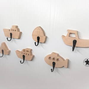 Boat Ship Themed Solid Oak Wall Hooks, 6 Coat Hooks, Wood Ships, Solid ...