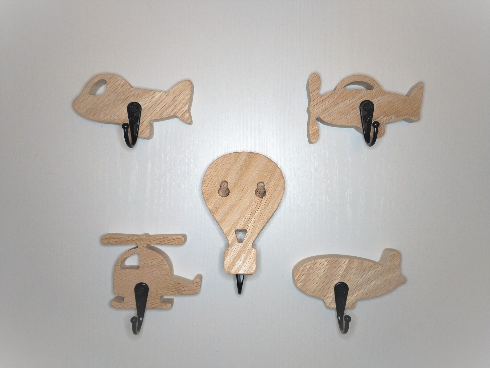 Airplane Themed Wall Hooks, 5 Coat Hooks, Solid Wood Hallway Hooks, Jet ...