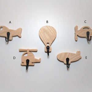 Airplane Themed Wall Hooks, 5 Coat Hooks, Solid Wood Hallway Hooks, Jet ...