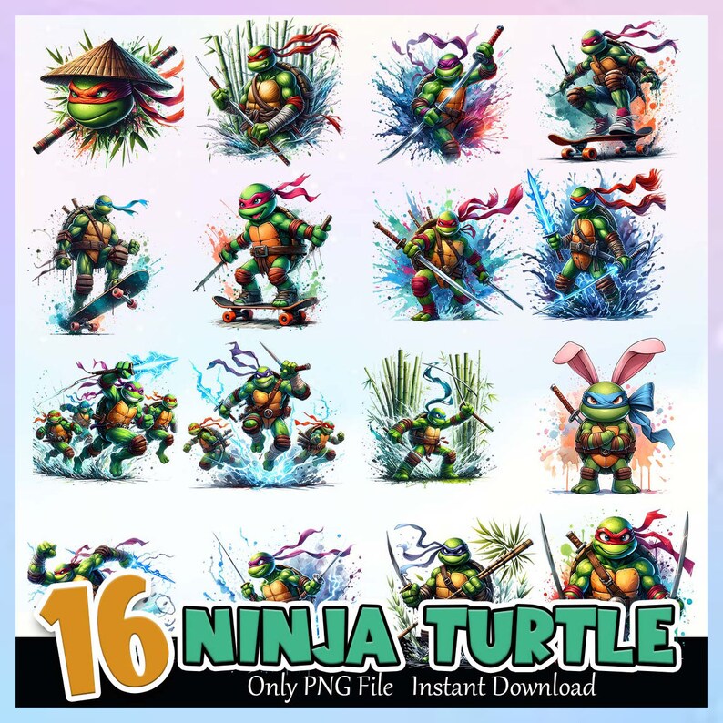 Ninja Turtles Splash and Watercolor PNG Bundle High Quality, Ninja ...