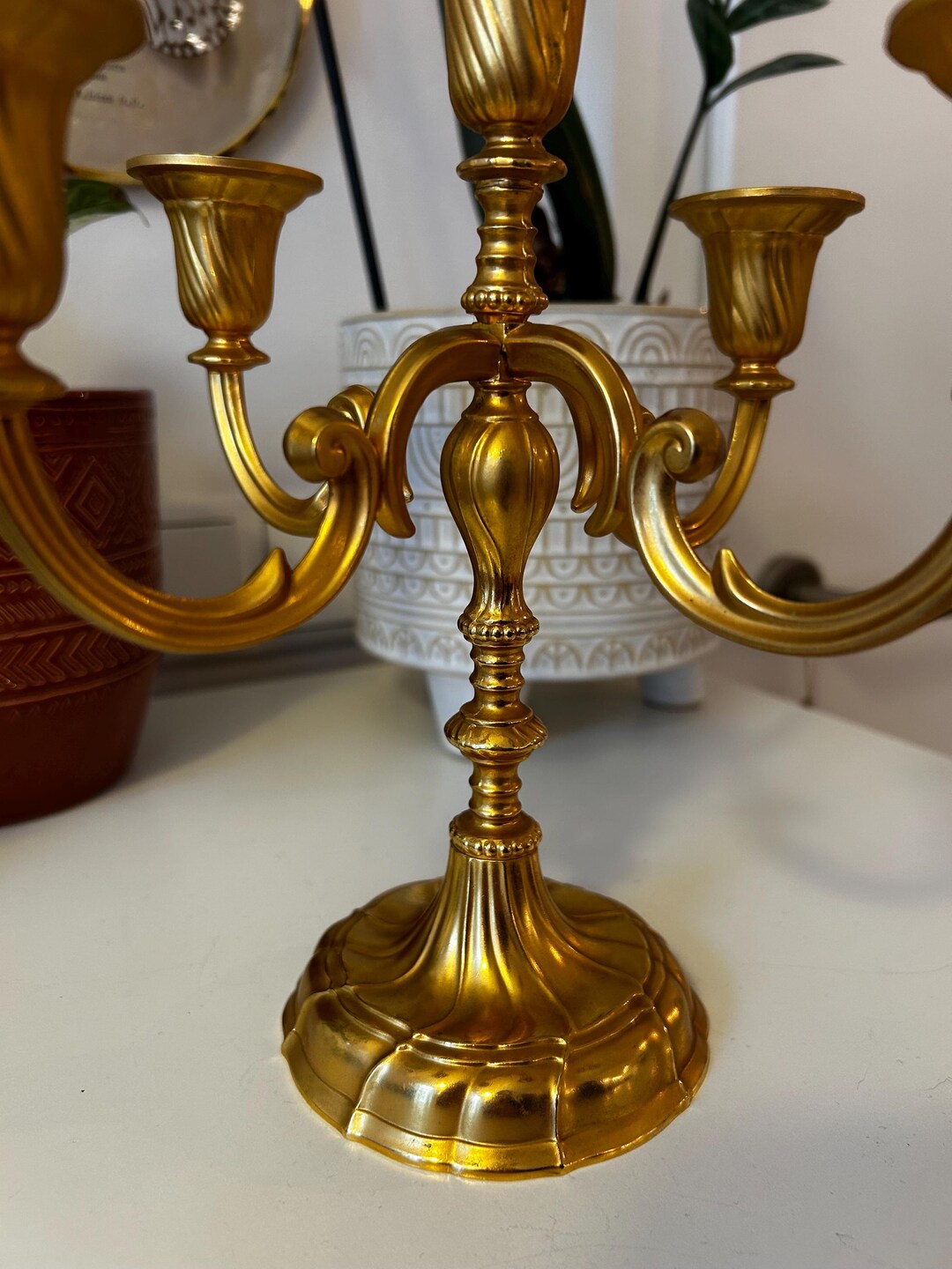 Vintage Designklassiker 5-Armiger goldfarbener-Kerzenleuchter - Etsy.de