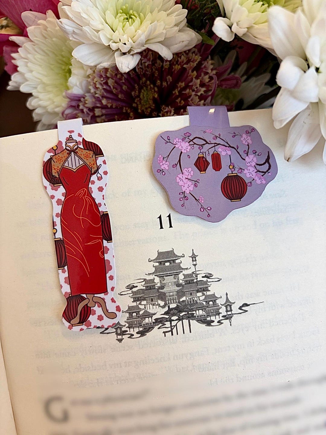 Lunar New Year Dress and Lanterns: Magnetic Bookmarks or Stickers - Etsy