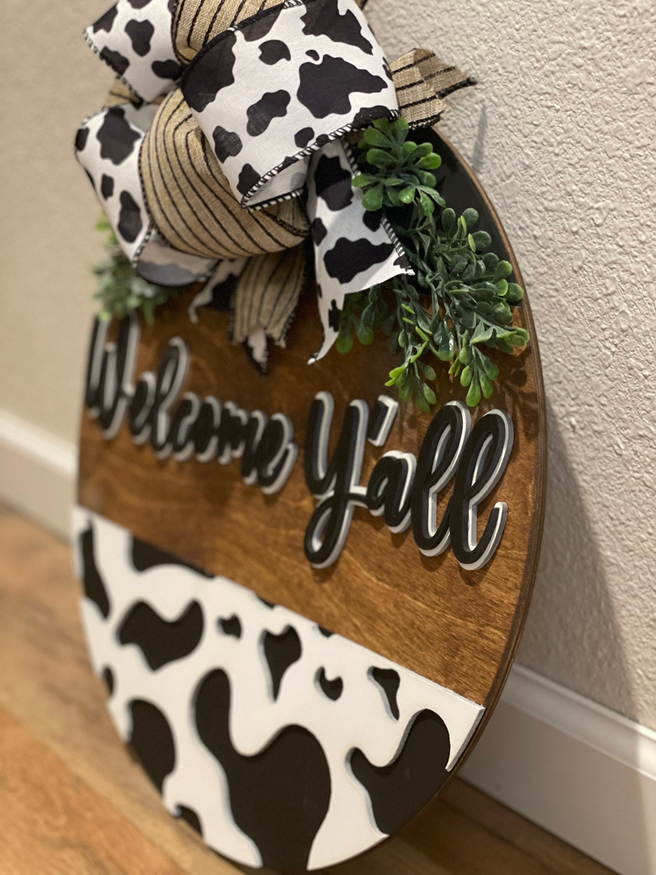 Welcome Yall Cow Print Sign Round Door Sign Home Decor - Etsy